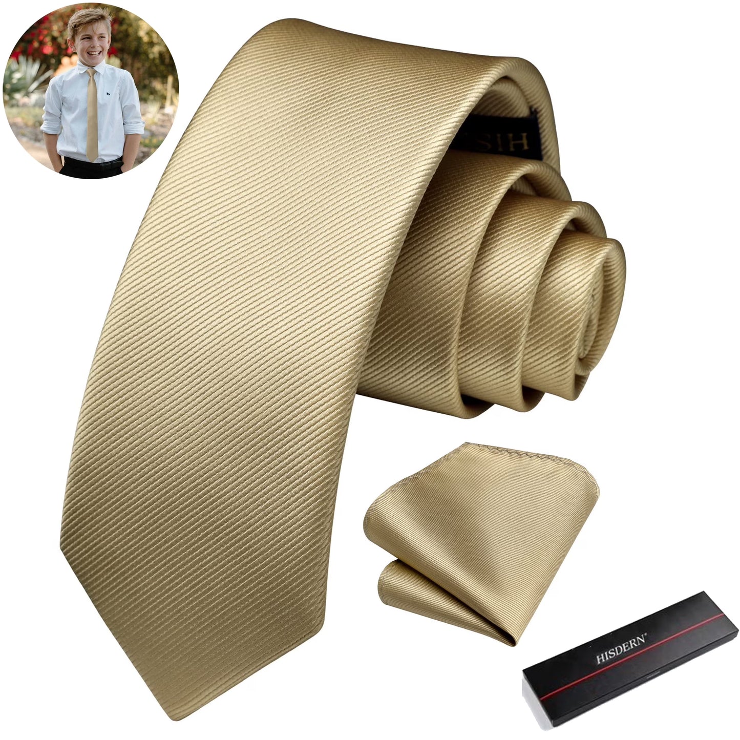 Ties for Boys Solid Color Kids Necktie and Pocket Square Set for Age 8 ...